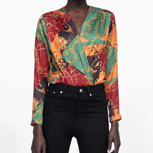 Zara | Tops | Zara Chain Green Satin Bodysuit | Poshmark